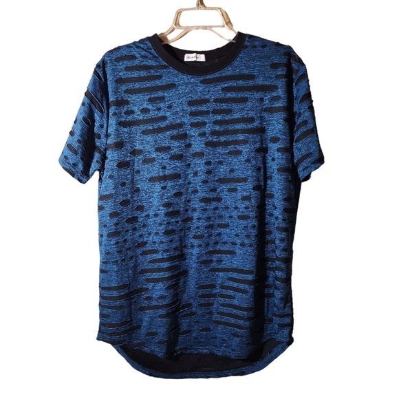 KLIEGOU | Shirts | Kliegou Mens Blue Black Hipster Hip Hop Ripped Round ...